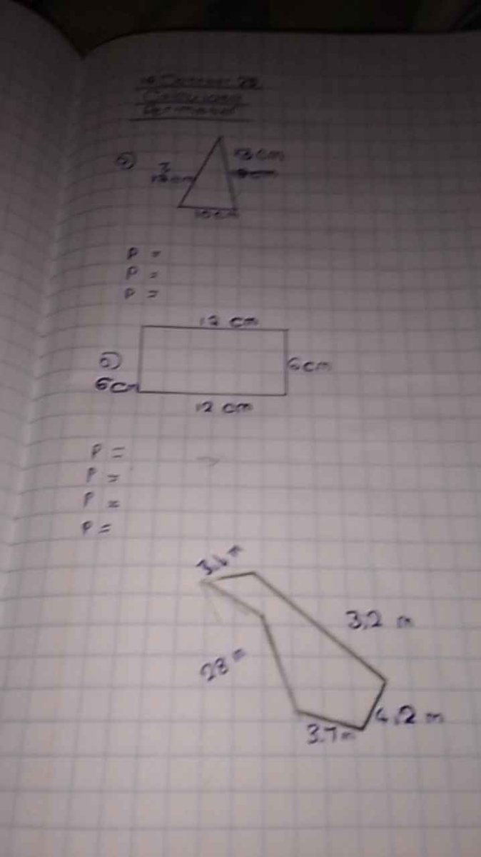 The image shows three geometric shapes with their side lengths labeled. T..