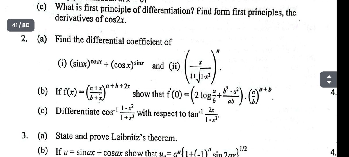 (c) What is first principle of differentiation? Find from first principle..