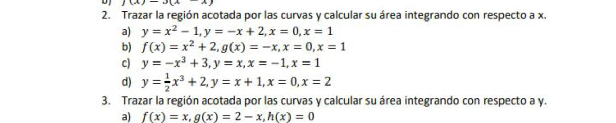Trazar la región acotada por las curvas y calcular su área integrando con..