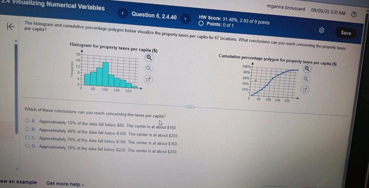 The histogram and cumulative percentage polygon below visualize the prope..