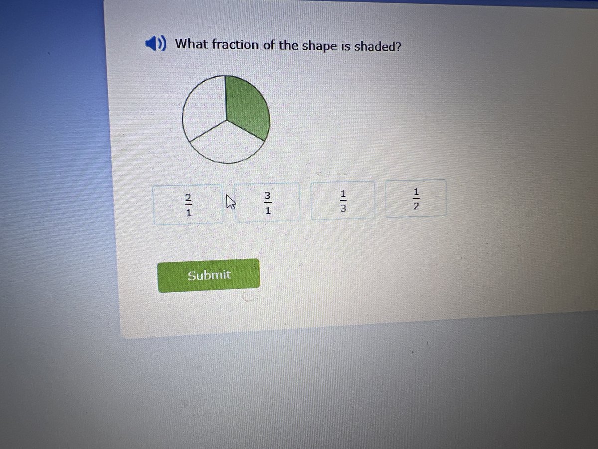 What fraction of the shape is shaded? [Diagram of a circle divided into