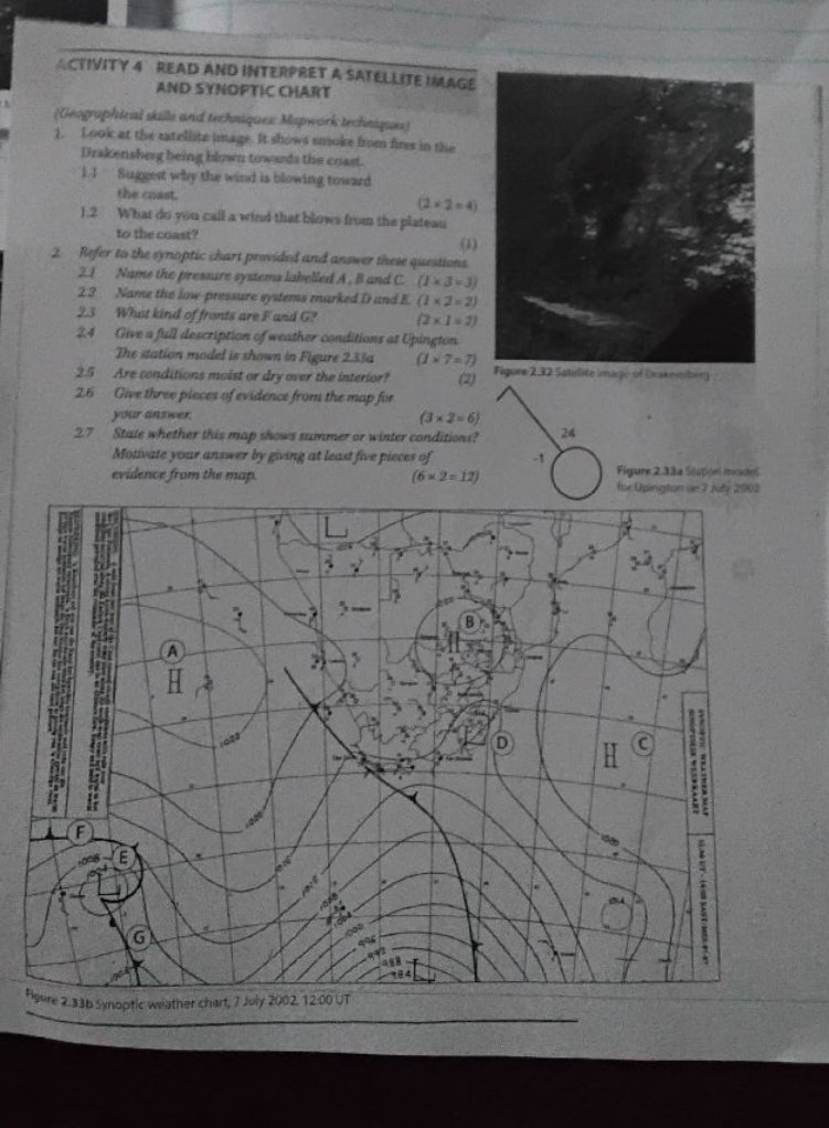 ACTIVITY 4 READ AND INTERPRET A SATELLITE IMAGE AND SYNOPTIC CHART (Geog..