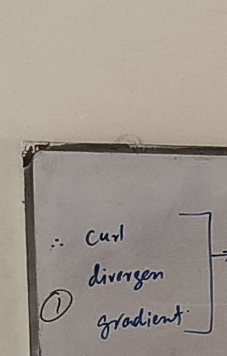 The image shows the words "Curl", "divergence", and "gradient" written on..