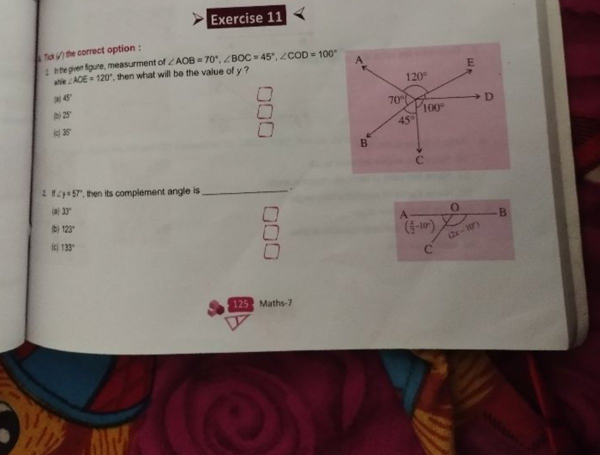 Tick ( ) the correct option: Exercise 11 In the given figure, measureme..