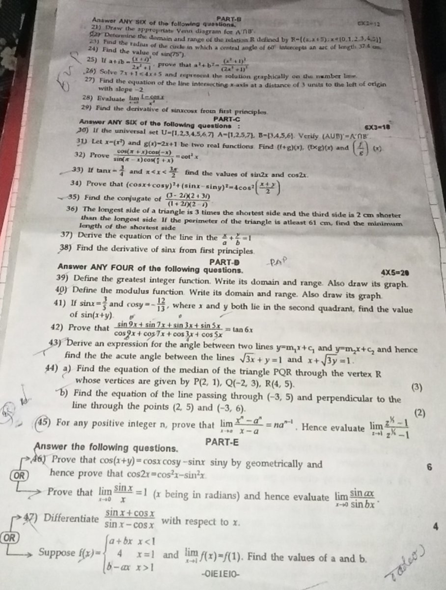 Prove that lim (sin x / x) = 1 (x being in radians) and hence evaluate li..