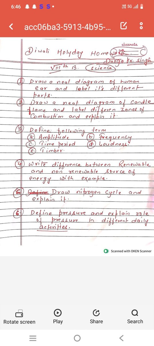 Diwali Holiday Homework Class: VIII B Subject: Science Draw a neat diagr..