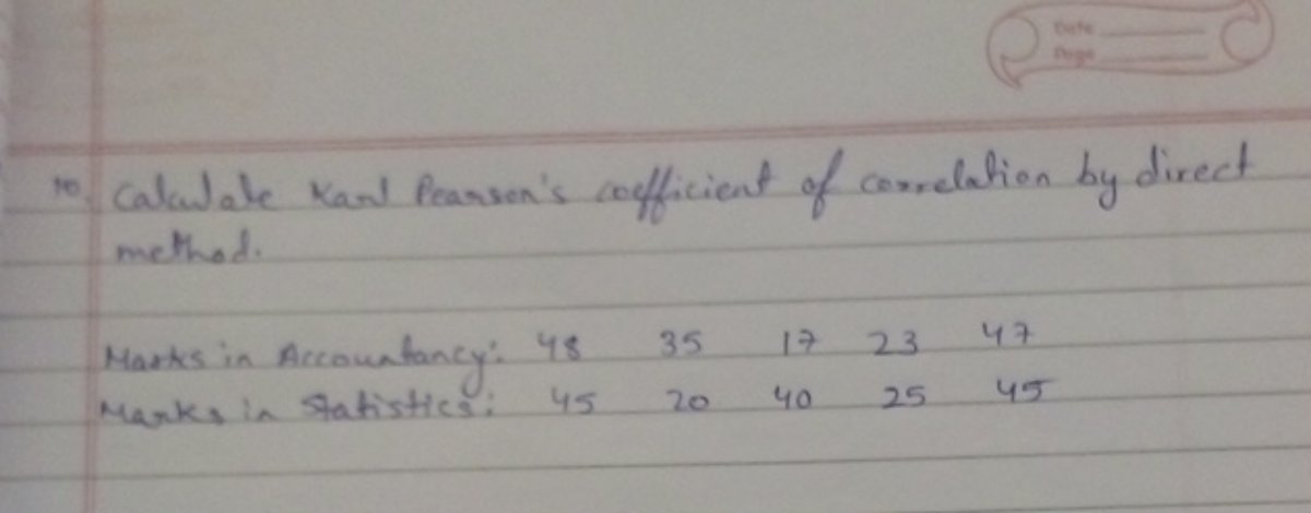 Calculate Karl Pearson's coefficient of correlation by direct method.