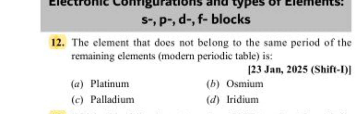 The element that does not belong to the same period of the remaining elem..