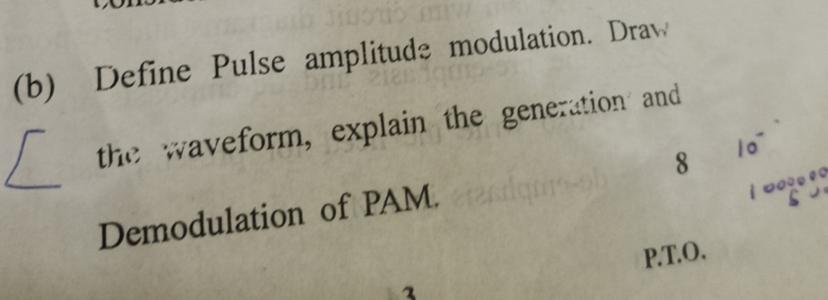 (b) Define Pulse Amplitude Modulation. Draw the waveform, explain the gen..