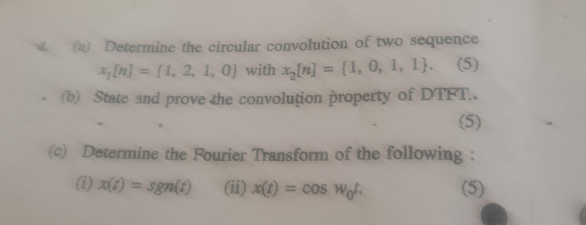 (a) Determine the circular convolution of two sequence x_1[n] = \{1, 2, 1..