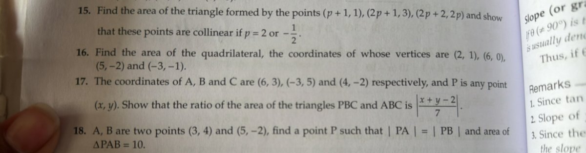 Find the area of the triangle formed by the points (p + 1, 1), (2p + 1, 3..