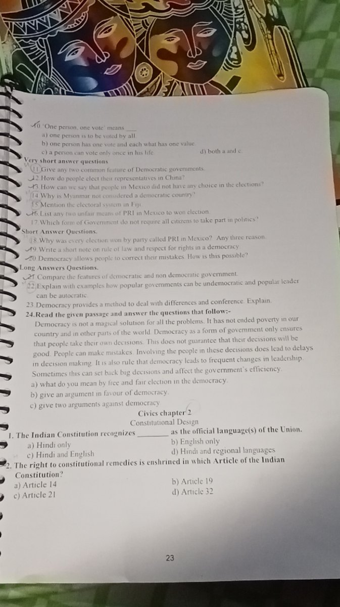 Here are a series of questions related to Civics, specifically focusing o..