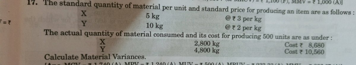 The standard quantity of material per unit and standard price for produci..