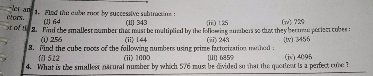 Find the cube root by successive subtraction: (i) 64 (ii) 343 (i..