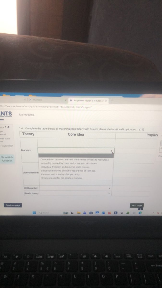 x Assignment 1 (page 3 of 12) SAN X ttps://leam.sants.co.za/mod/quiz/atte..