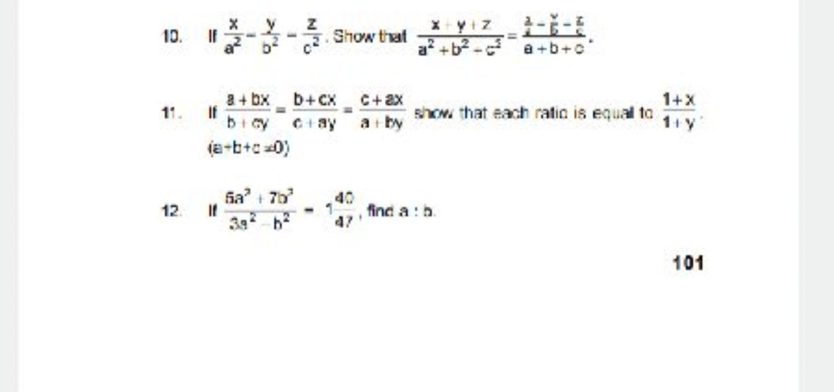 If \frac{x}{a^2} = \frac{y}{b^2} = \frac{z}{c^2}. Show that \frac{x-y+z}{..