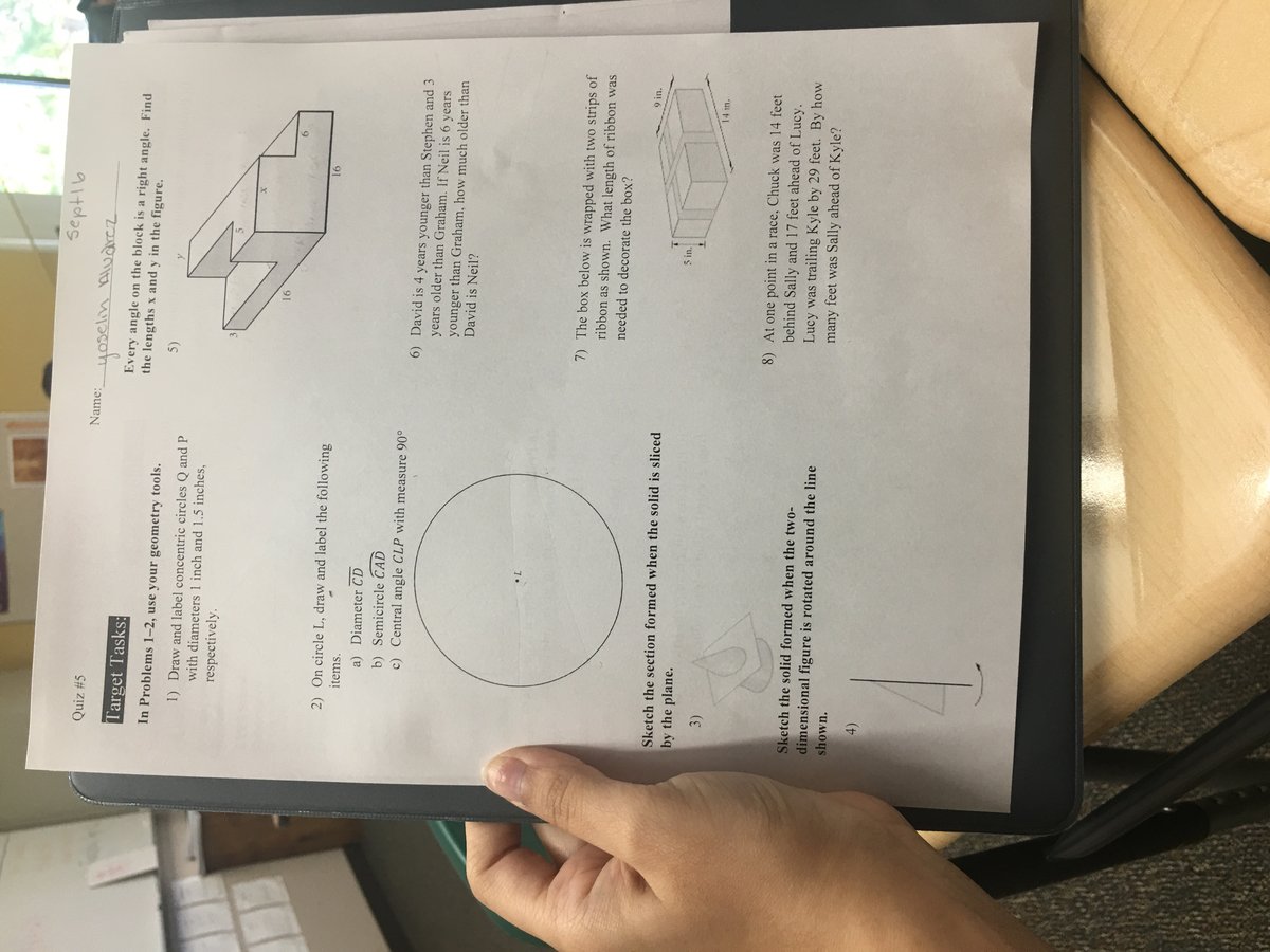 Quiz #5 Target Tasks: In Problems 1-2, use your geometry tools. 1) Dra..