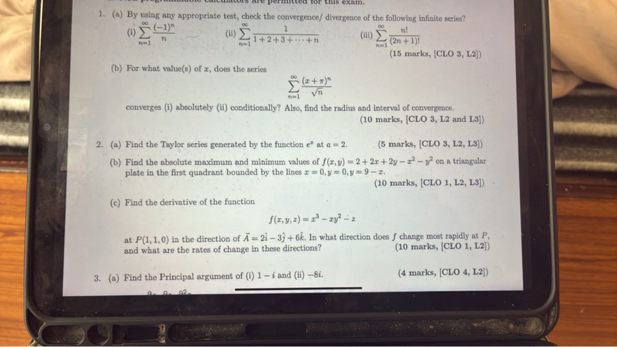 (a) By using any appropriate test, check the convergence/ divergence of t..