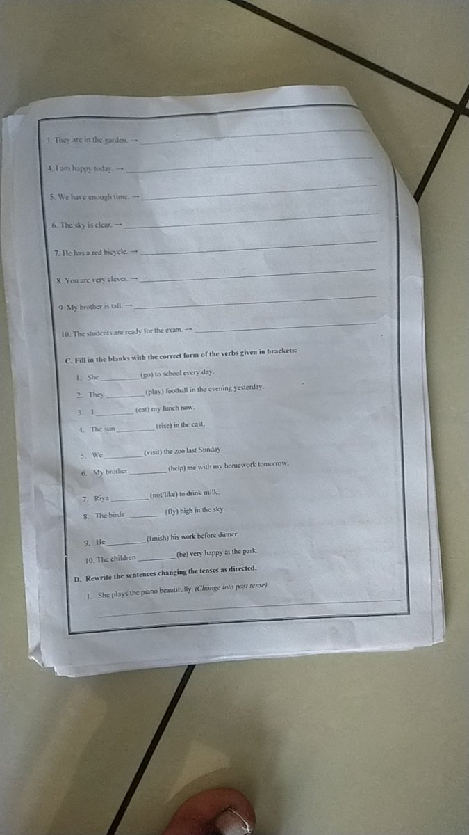 C. Fill in the blanks with the correct form of the verbs given in bracket..