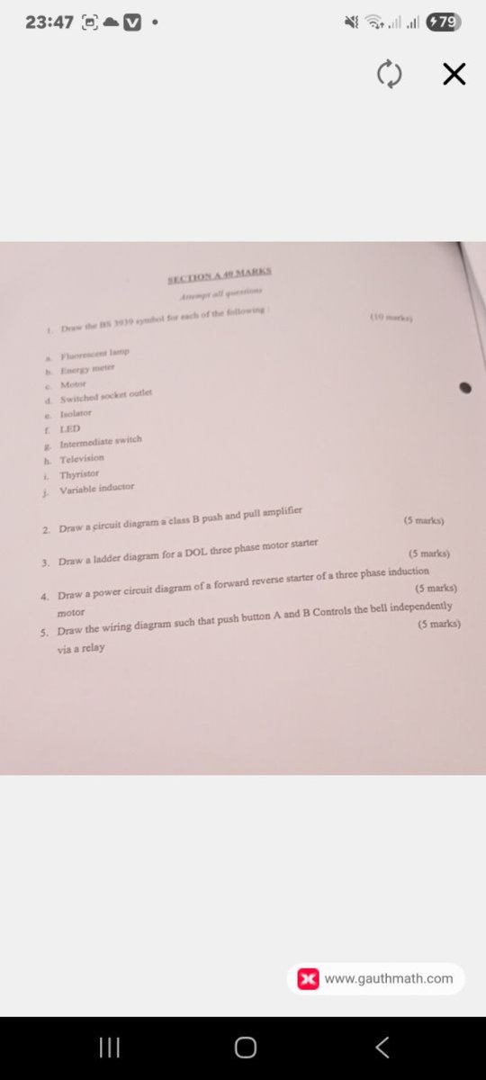 SECTION A 40 MARKS Attempt all questions Draw the BS 3939 symbol for eac..
