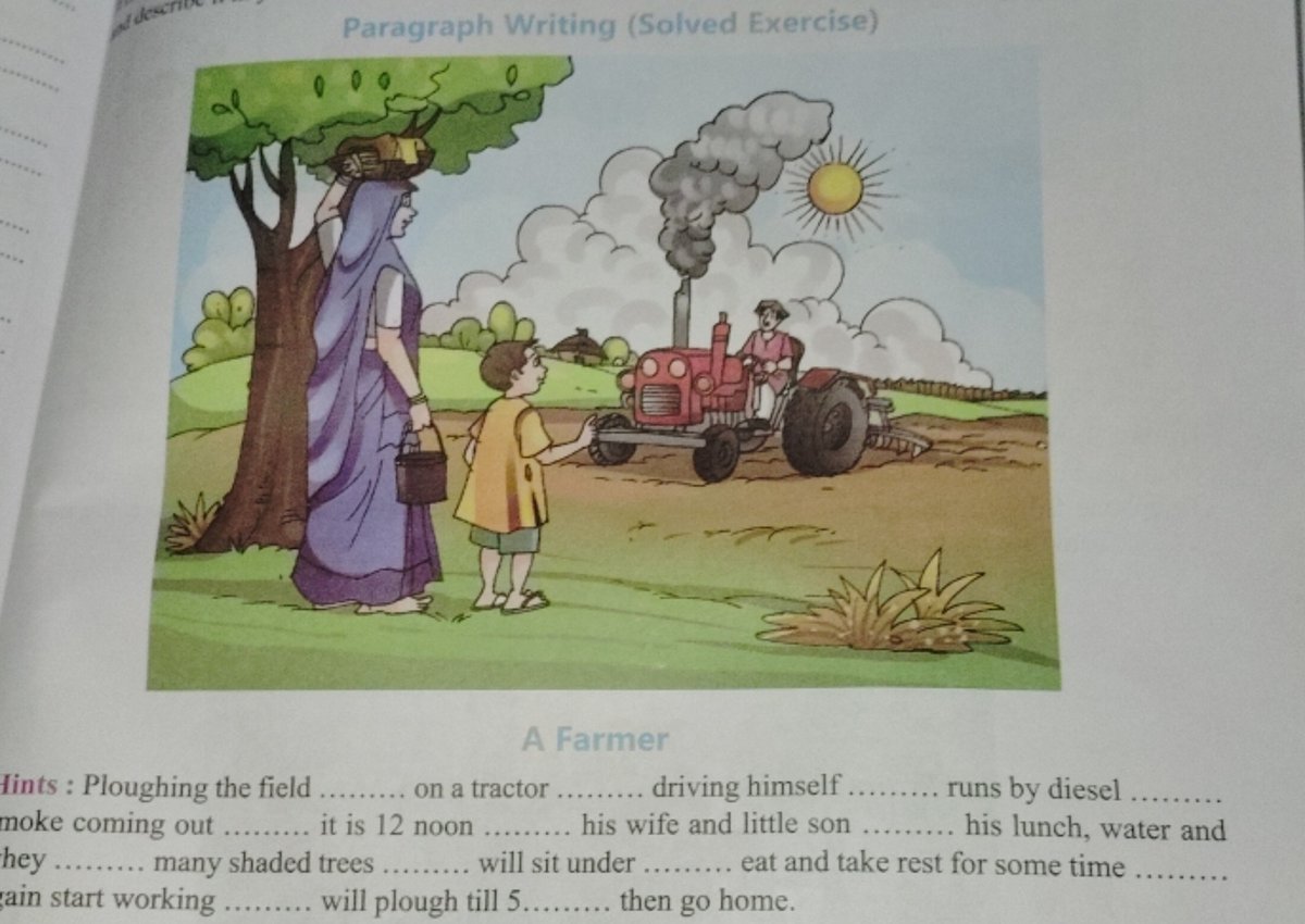Here's the question image: Paragraph Writing (Solved Exercise) A Farmer..