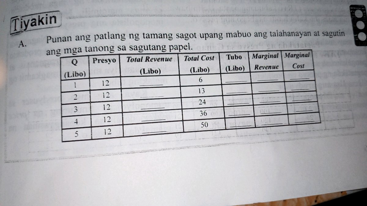 Punan ang patlang ng tamang sagot upang mabuo ang talahanayan at sagutin