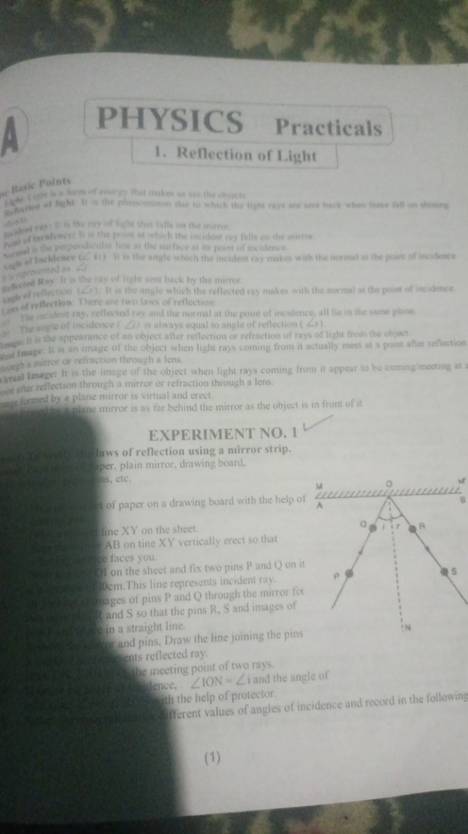 Experiment No. 1: Laws of Reflection Using a Mirror Strip Aim: To verify..