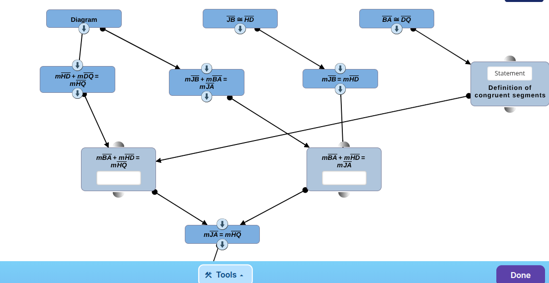 The user has provided an image of a proof diagram with several steps and