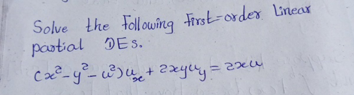 Solve the following First-order Linear partial DEs: (cx^2 - y^2 - w^2)u_..