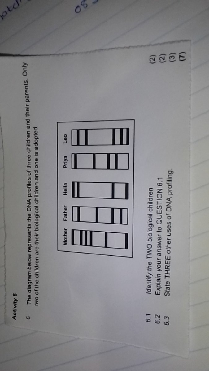 Activity 6 The diagram below represents the DNA profiles of three childr..