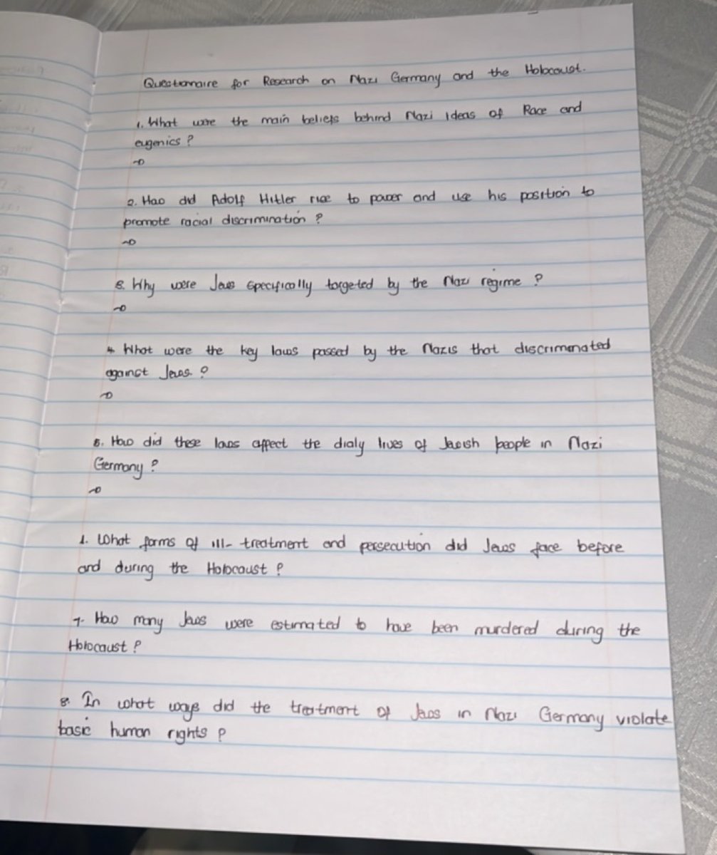 Questionnaire for Research on Nazi Germany and the Holocaust. What were