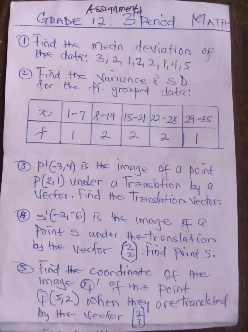 Assignment GRADE 12: 3 Period MATH Find the mean deviation of the data: