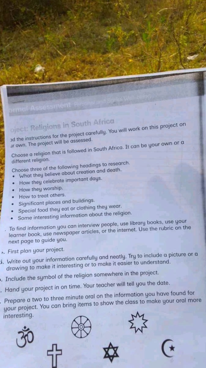 Formal Assessment: Personal and Social Well-being Project: Religions in