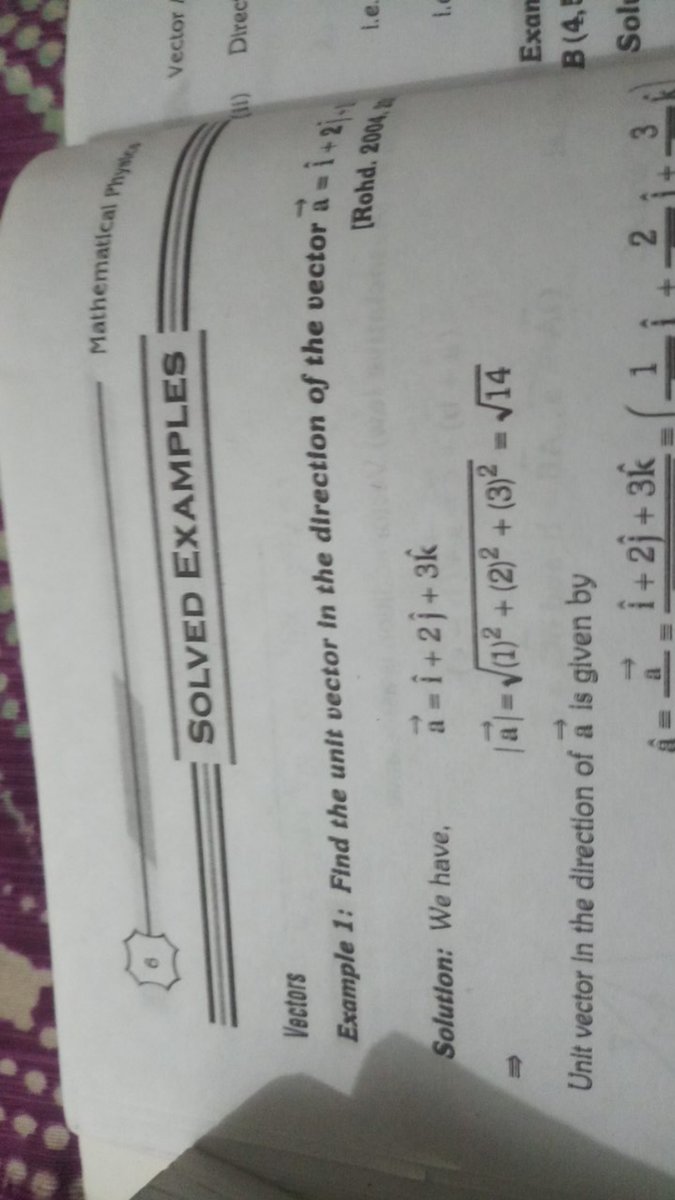 Find the unit vector in the direction of the vector \vec{a} = \hat{i} + 2..