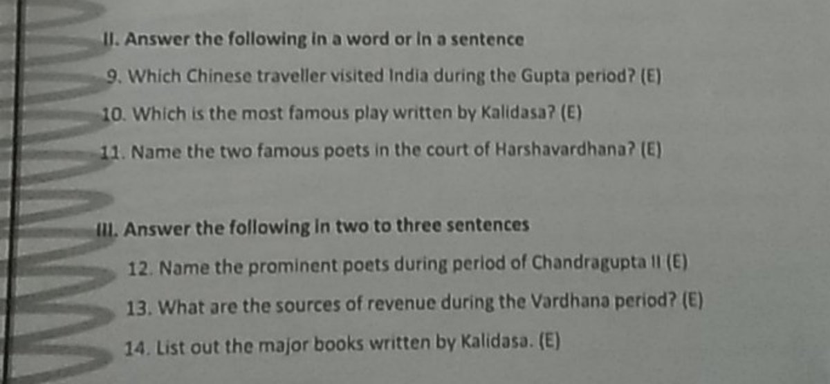 II. Answer the following in a word or in a sentence Which Chinese travell..