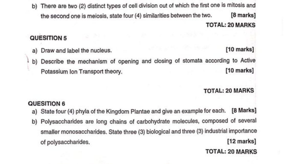 b) There are two (2) distinct types of cell division out of which the fir..