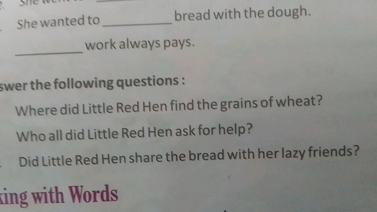 Answer the following questions: Where did Little Red Hen find the grains..