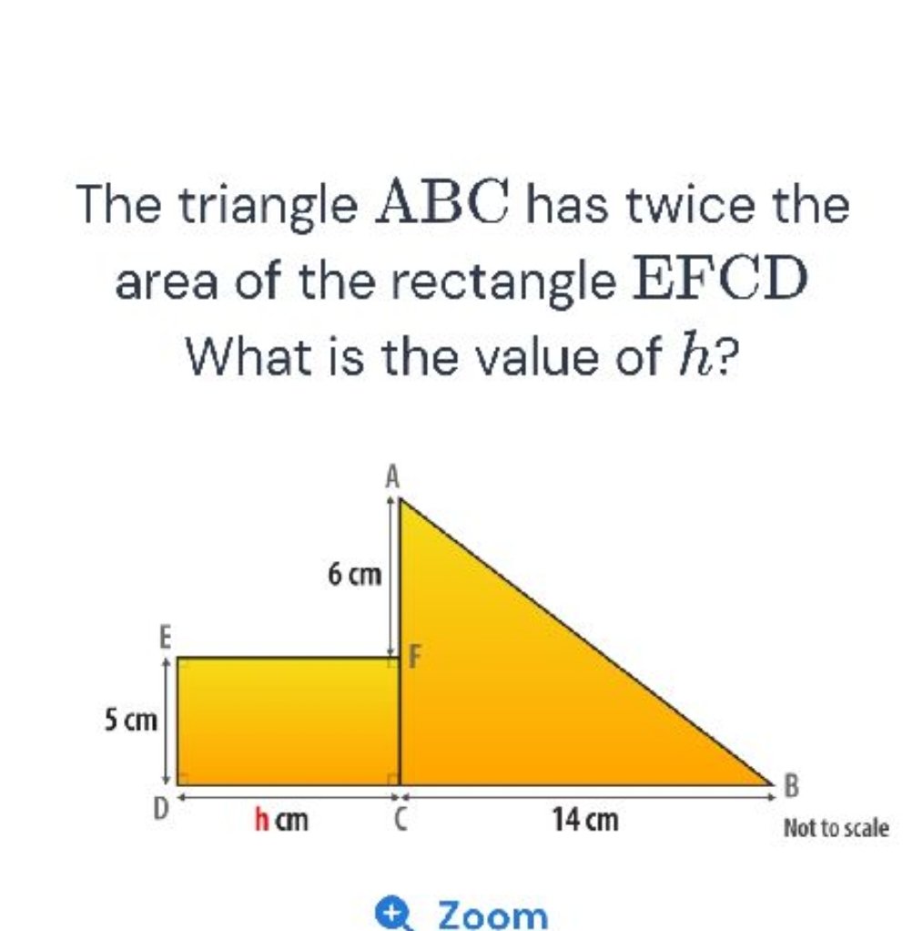 The triangle ABC has twice the area of the rectangle EFCD. What is the va..