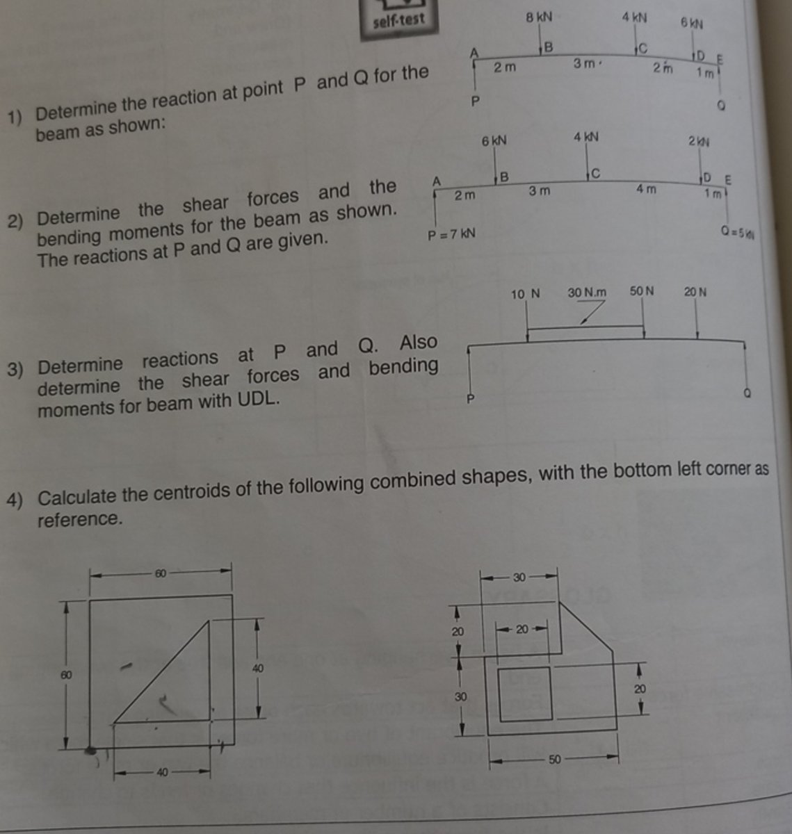 Determine the reaction at point P and Q for the beam as shown. Determine..