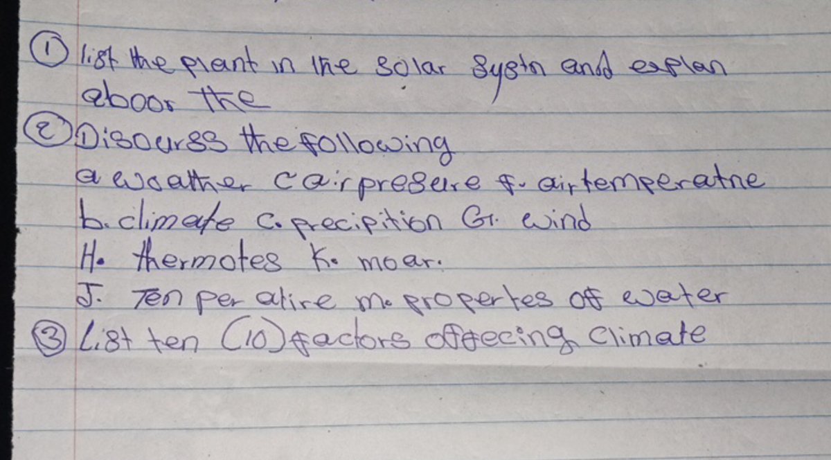 List the planets in the solar system and explain about them. Discuss the