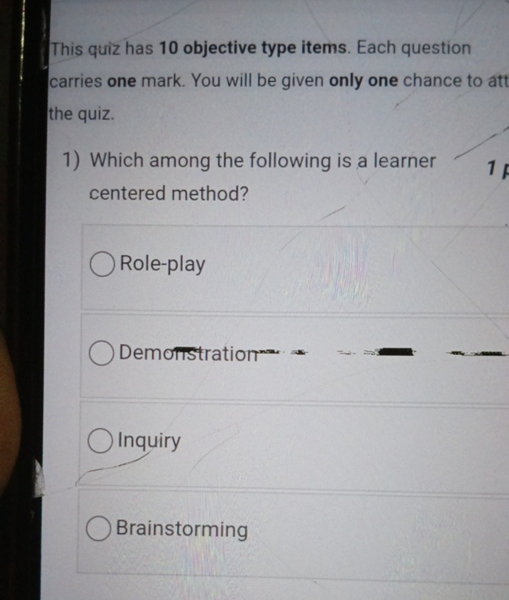 This quiz has 10 objective type items. Each question carries one mark. Yo..