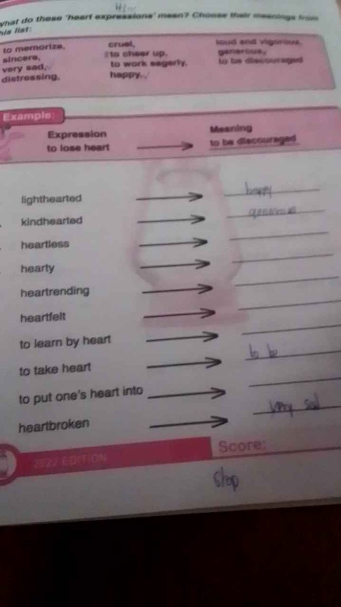 What do these 'heart expressions' mean? Choose their meanings from this l..