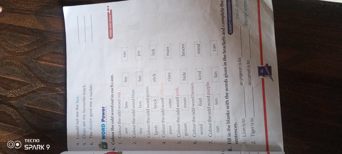 Here are some questions from an English worksheet: WORD Power A. Colour..