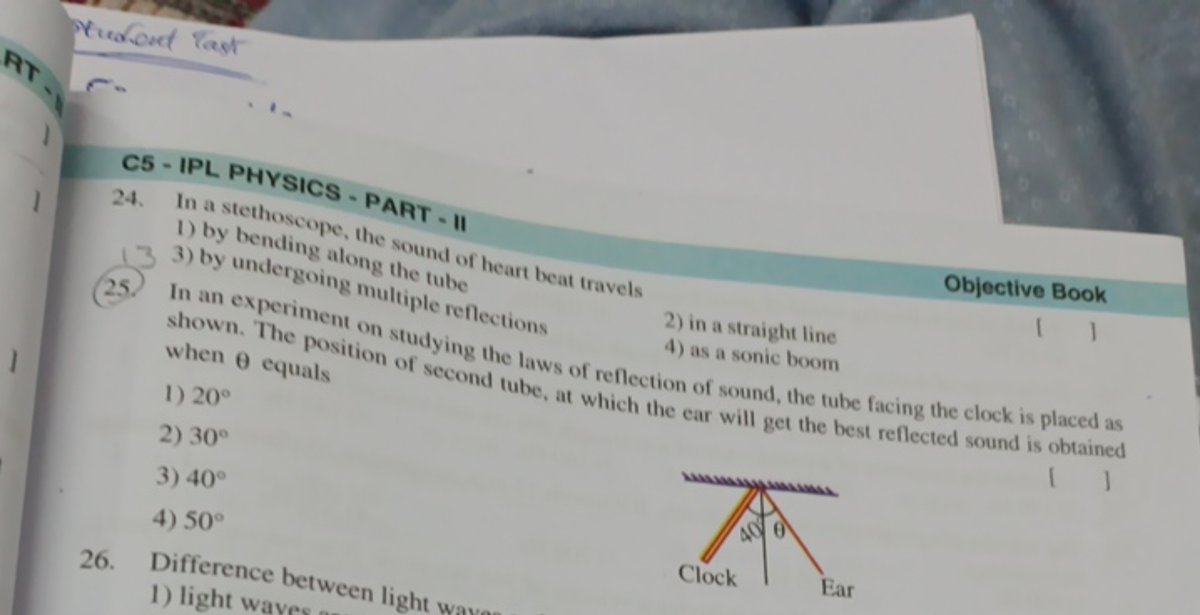 In an experiment on studying the laws of reflection of sound, the tube fa..