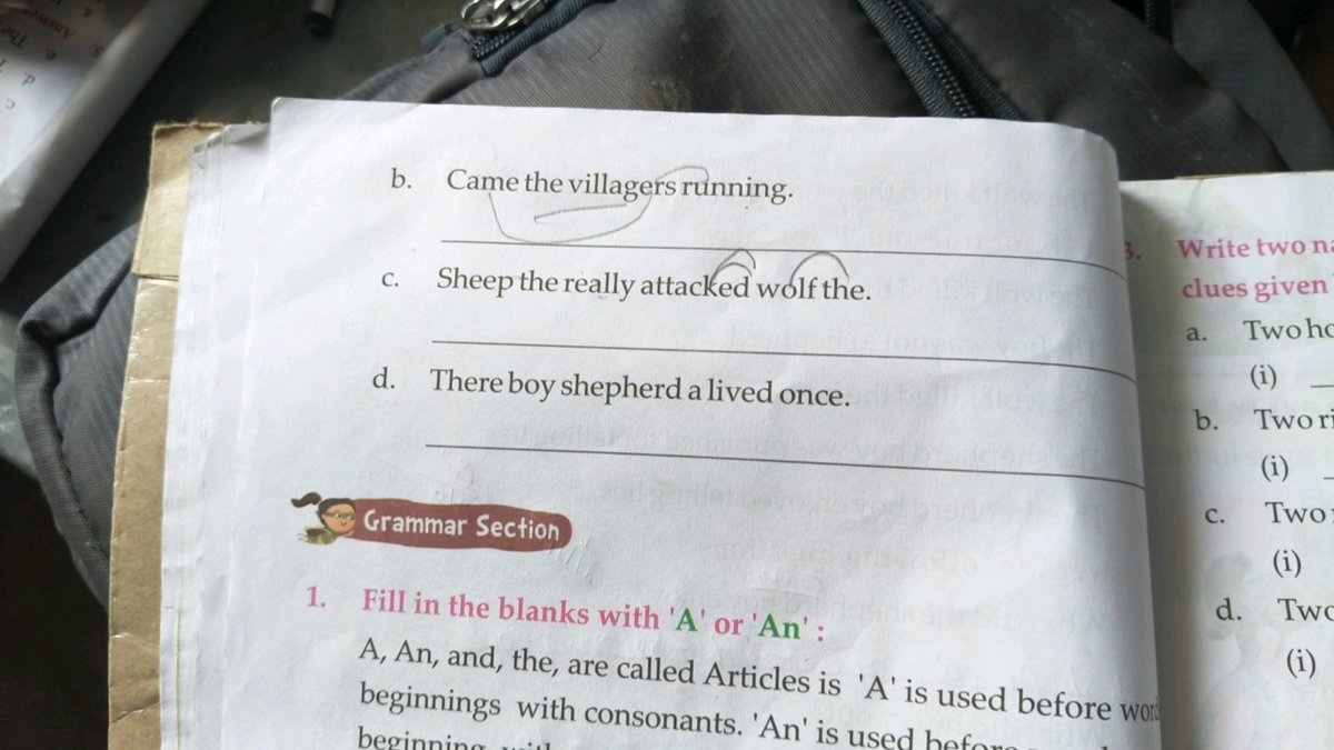 Grammar Section Fill in the blanks with 'A' or 'An': A, An, and, the, a..