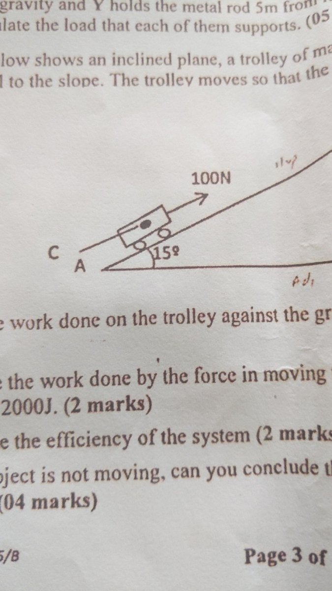 The diagram below shows an inclined plane, a trolley of mass m is pulled