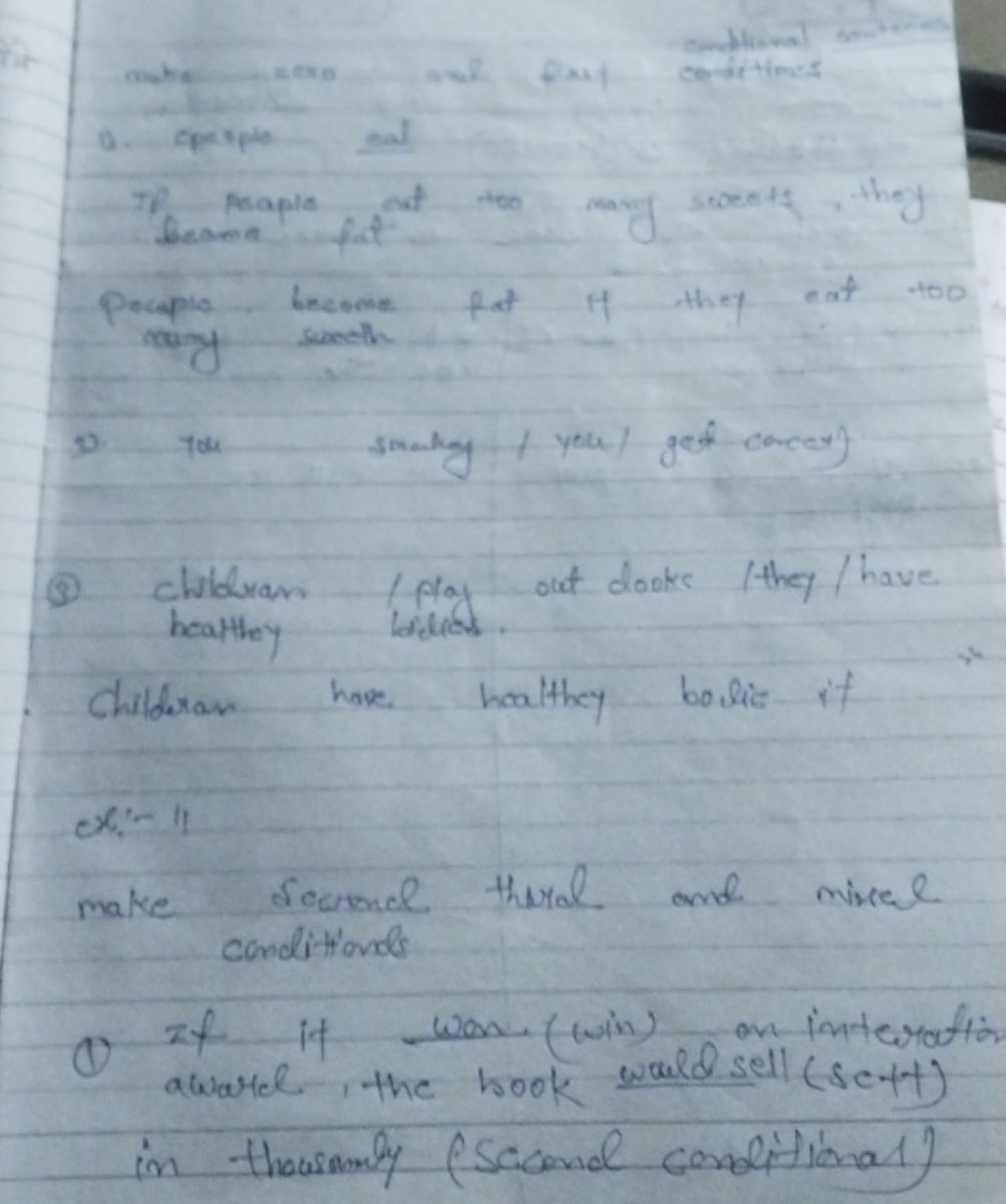 The user has provided an image containing handwritten English grammar exe..