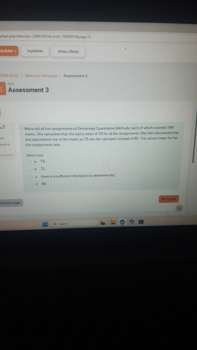 Maria did all five assignments of Elementary Quantitative Methods, each o..