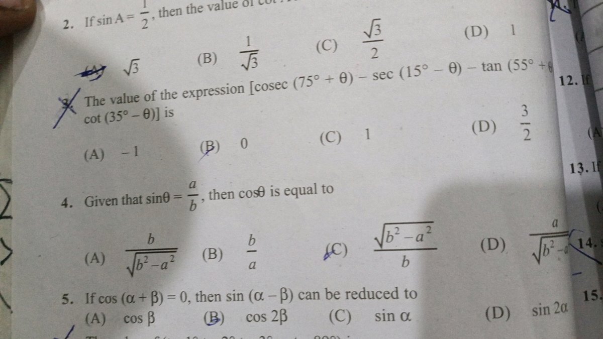 Here are a few multiple-choice questions from a mathematics exam: Questi..