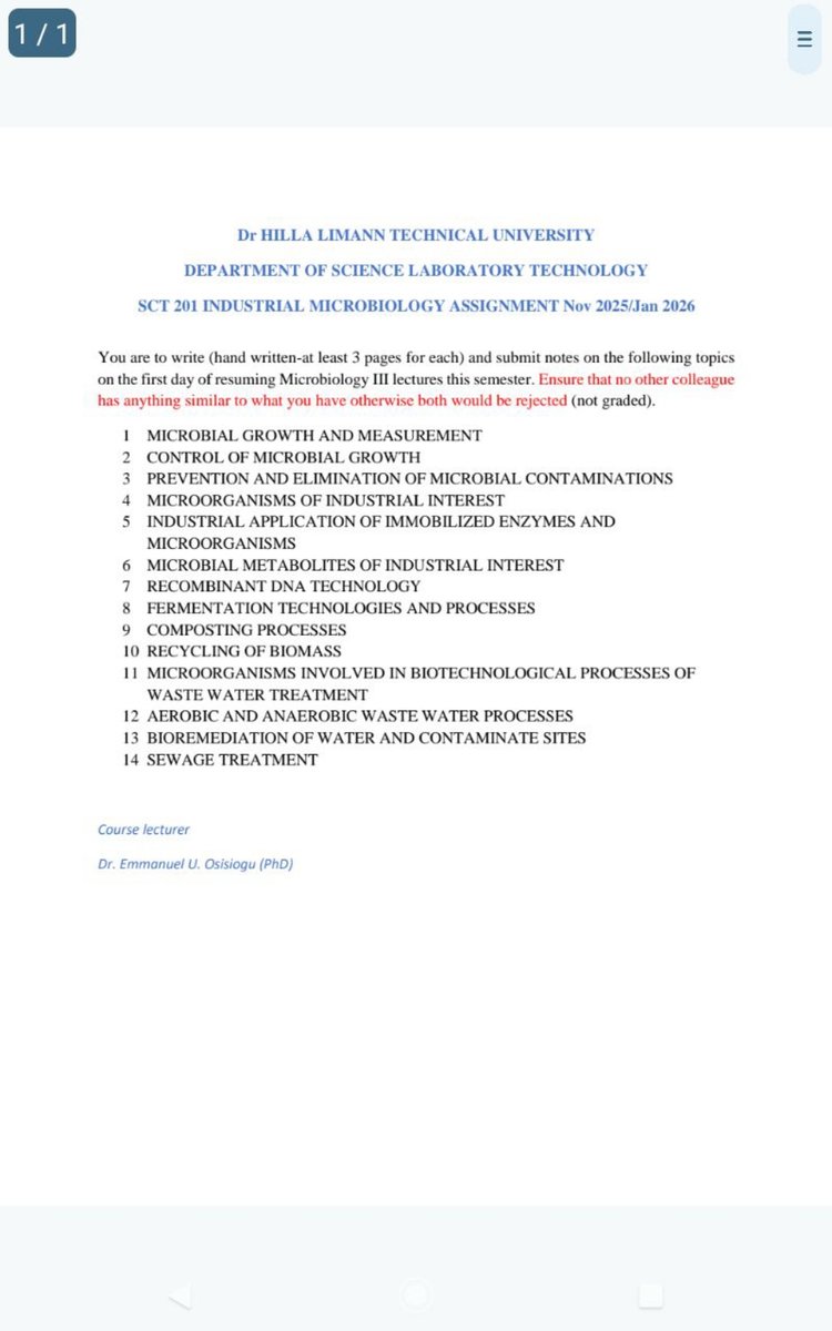 Dr HILLA LIMANN TECHNICAL UNIVERSITY DEPARTMENT OF SCIENCE LABORATORY TEC..